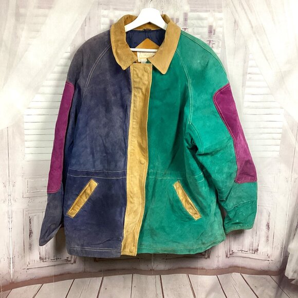 Vintage | Jackets & Coats | Vintage Suede Leather Color Block Jacket 8 ...